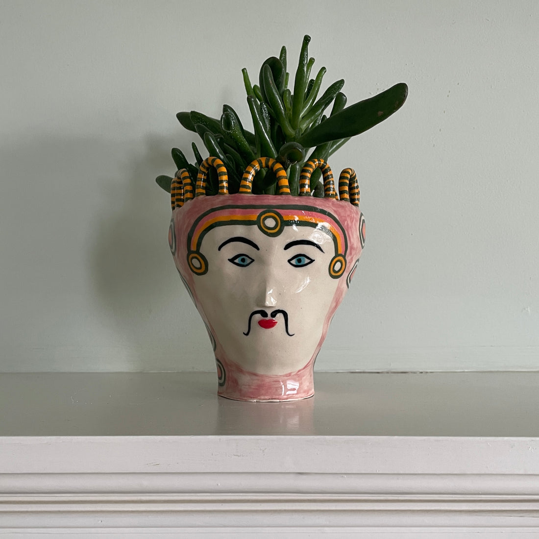 Moustached Stripy Loop Head Pot Camden Clay